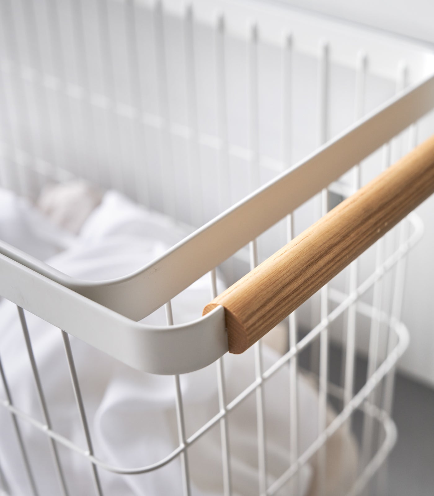 Rolling Wire Basket (15" H) - Steel + Wood - Yamazaki Home