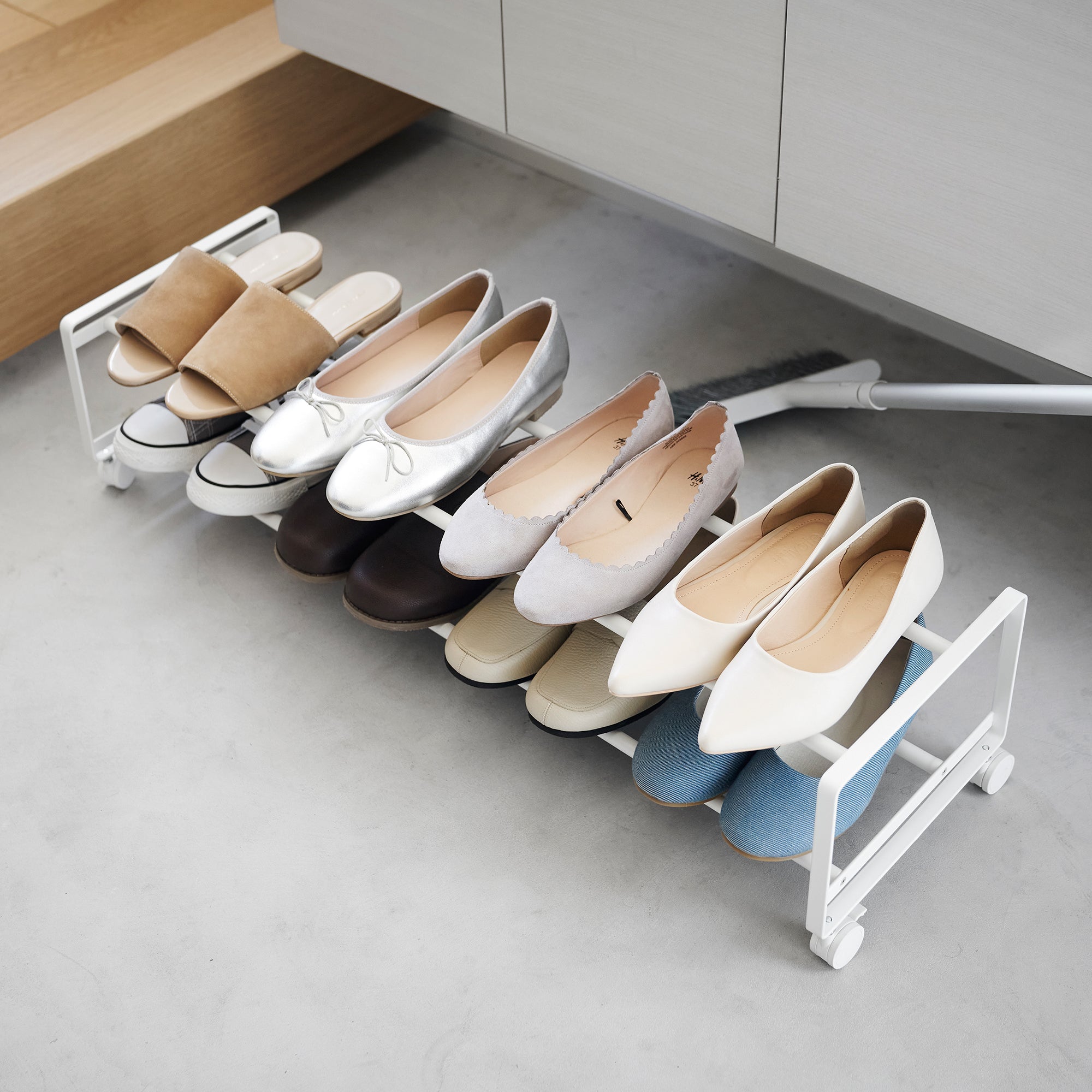 Two-Tier Rolling Shoe Rack (" H) - Steel - Yamazaki Home