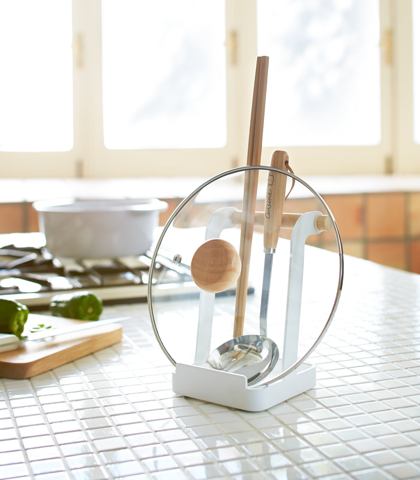 Lid & Ladle Stand - Steel + Wood - Yamazaki Home